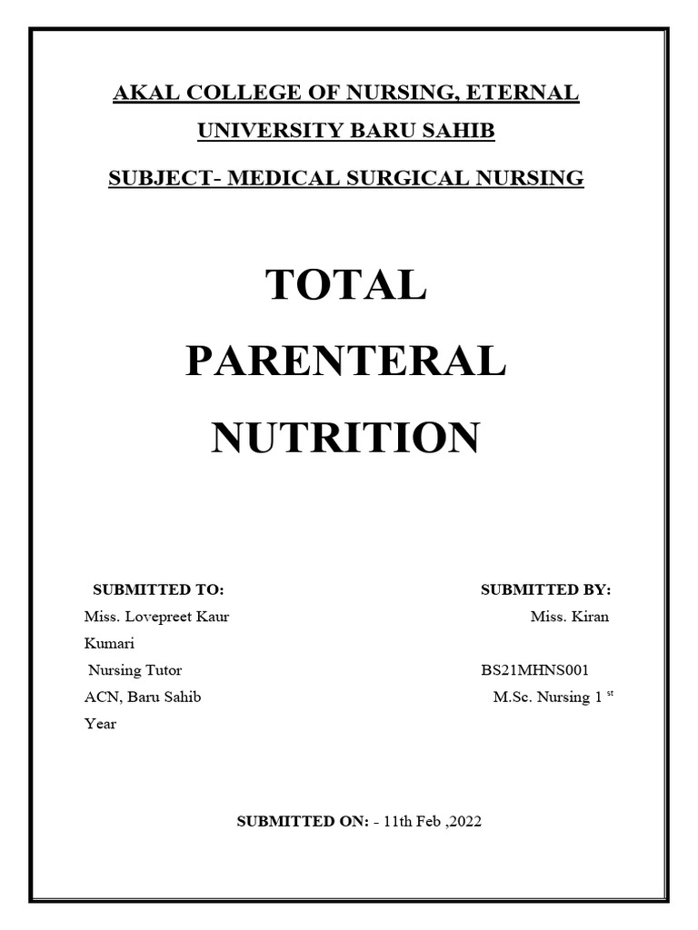 Total Parenteral Nutrition Guide | PDF | Intravenous Therapy | Diseases ...