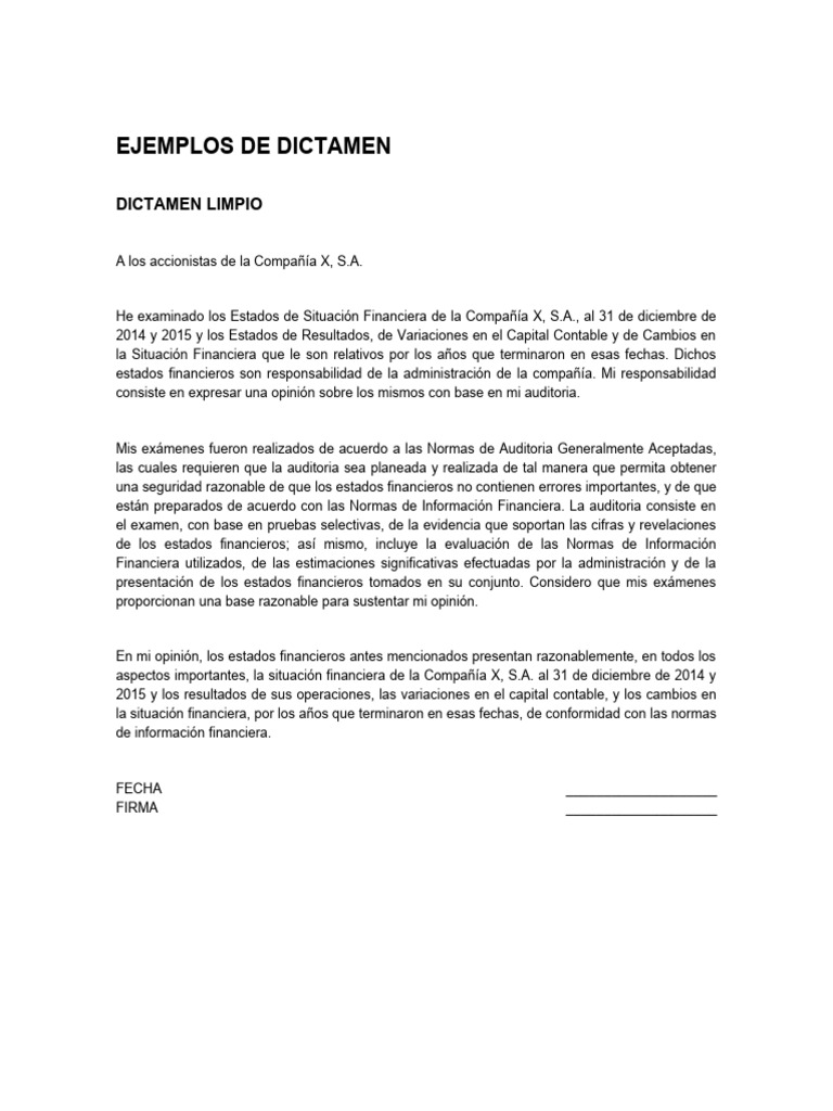 Ejemplos de Dictamen | PDF | Auditoría | Contralor