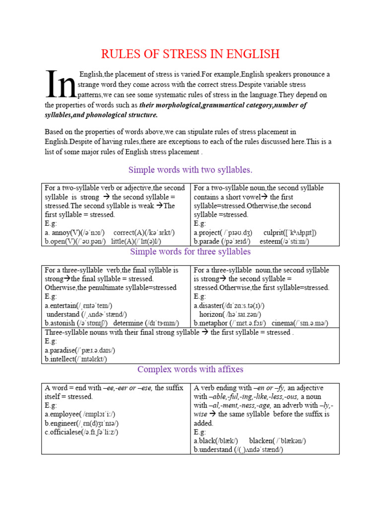 English Stress Rules for Linguists | PDF | Stress (Linguistics) | Adjective