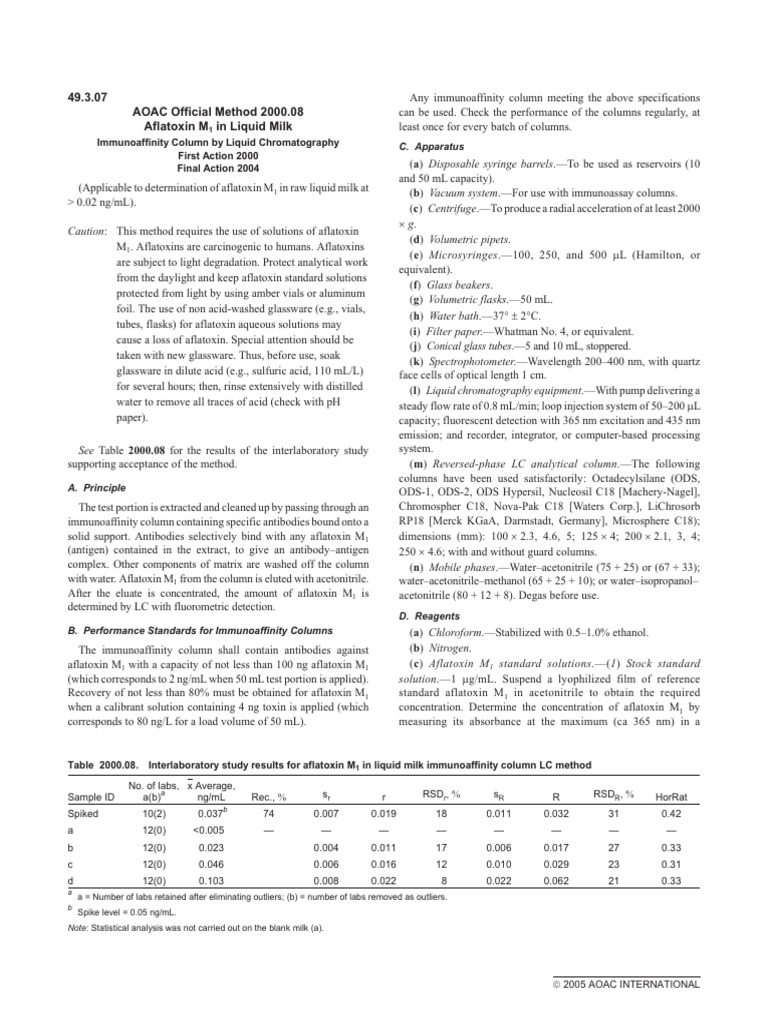Milk Aflatoxin Detection Guide | PDF | Elution | Laboratories