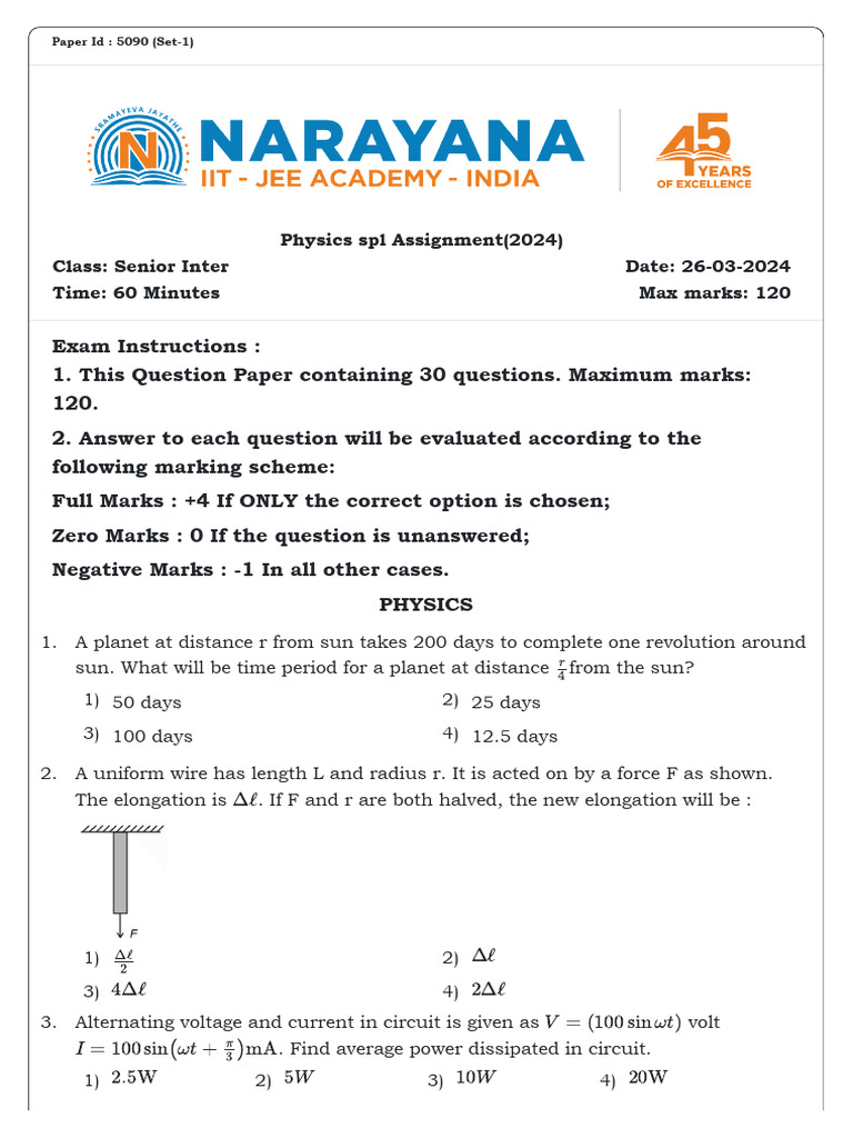Physics SPL Assignment (2024) (5090) - QP | PDF | Mass | Scientific Phenomena