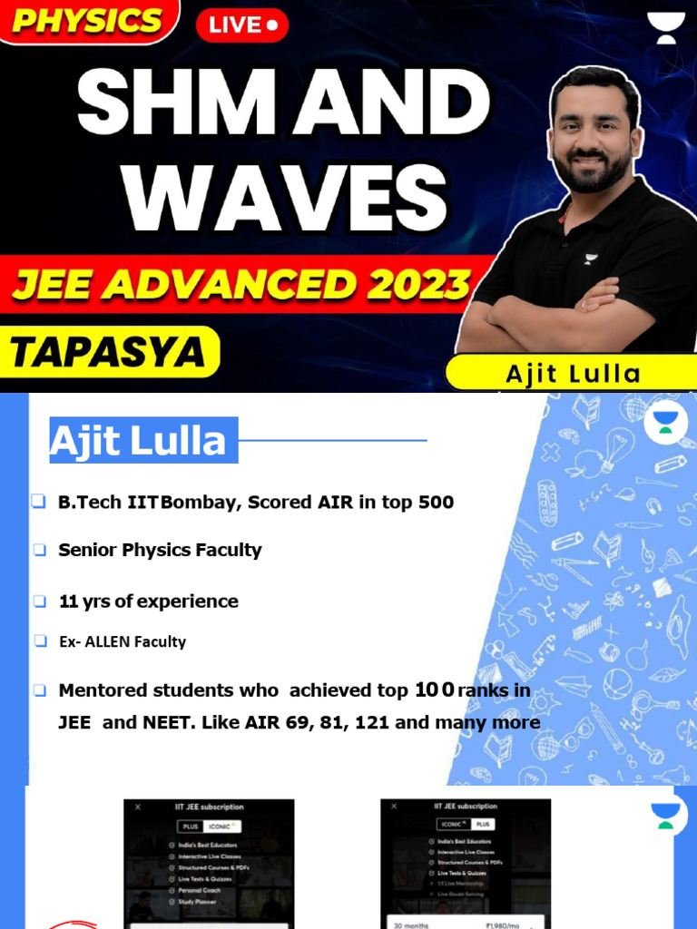 19 May SHM and Waves JEE Advanced 2023 JEE Physics With Annotations | PDF | Computers