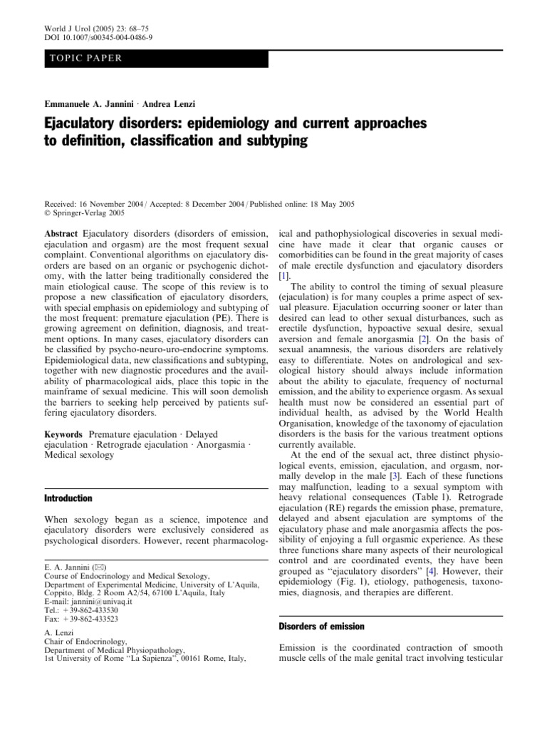 Ejaculatory Disorders Epidemiology and Current Approaches | PDF ...