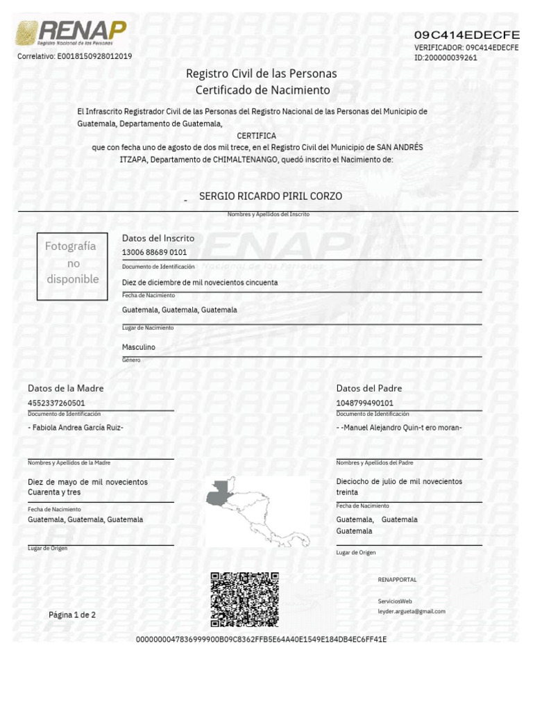 CERTIFICADO DE NACIMIENTO UNO | PDF | Gobierno y personalidad