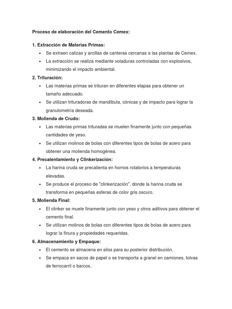 Proceso de Elaboración Del Cemento Cemex | PDF | Cemento | Sector secundario de la economía