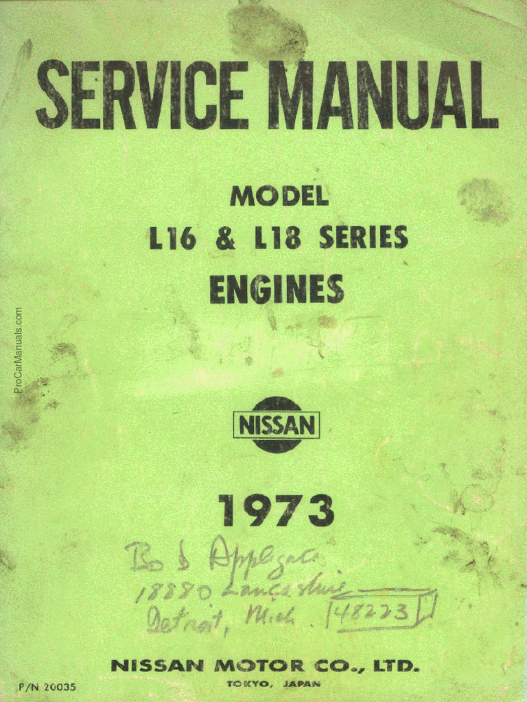 Nissan Model L16 L18 Engines Service Manual | PDF