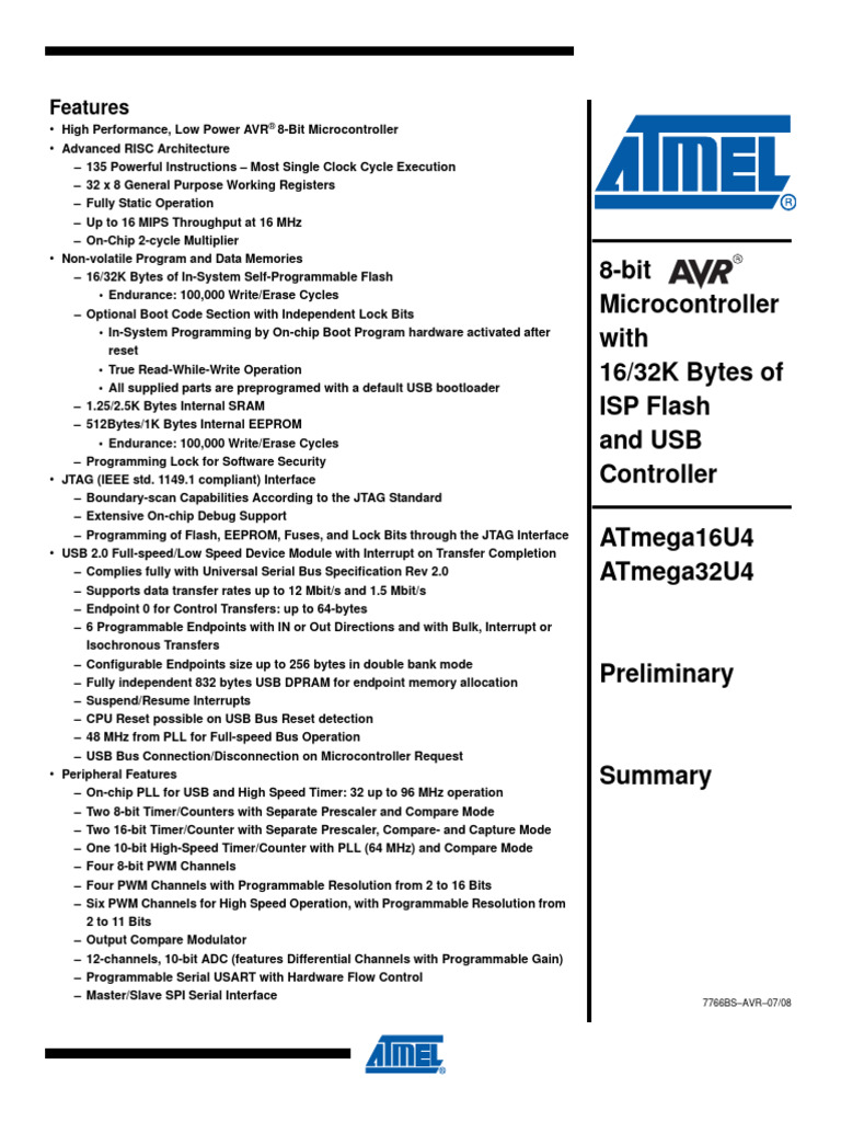 ATMEGA16U4 | PDF | Microcontroller | Electronic Engineering