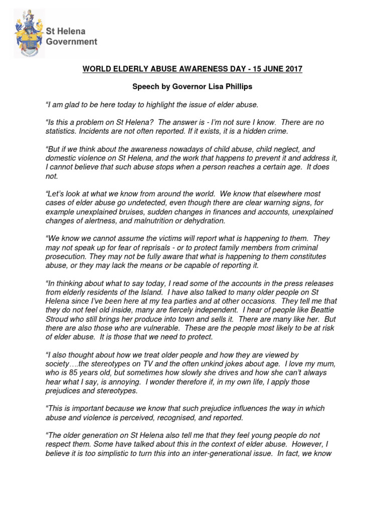 Elder Abuse Awareness Speech | PDF | Crimes | Crime & Violence