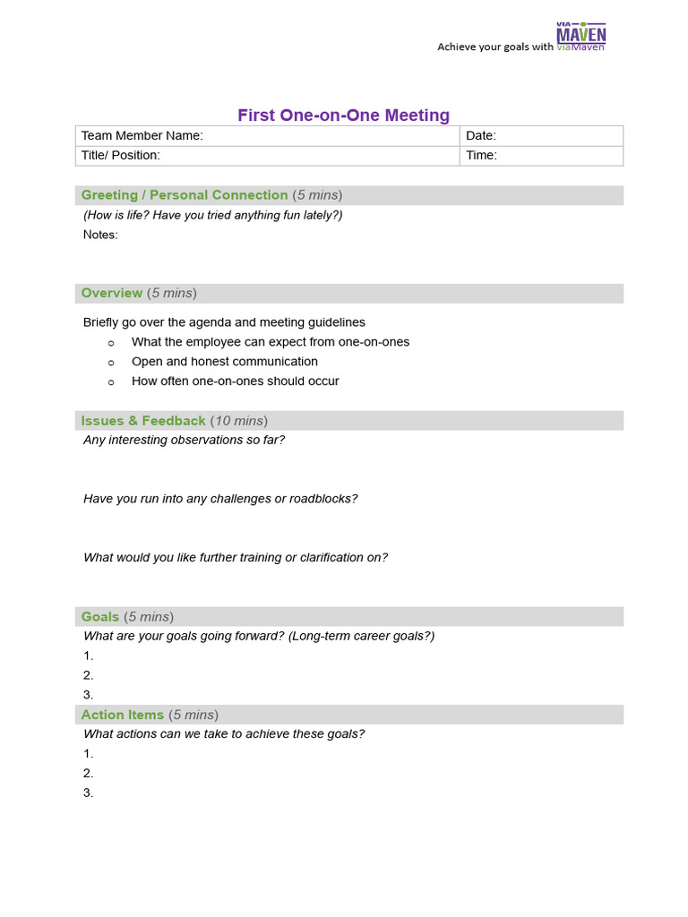 One To One Meeting Template 28 | PDF