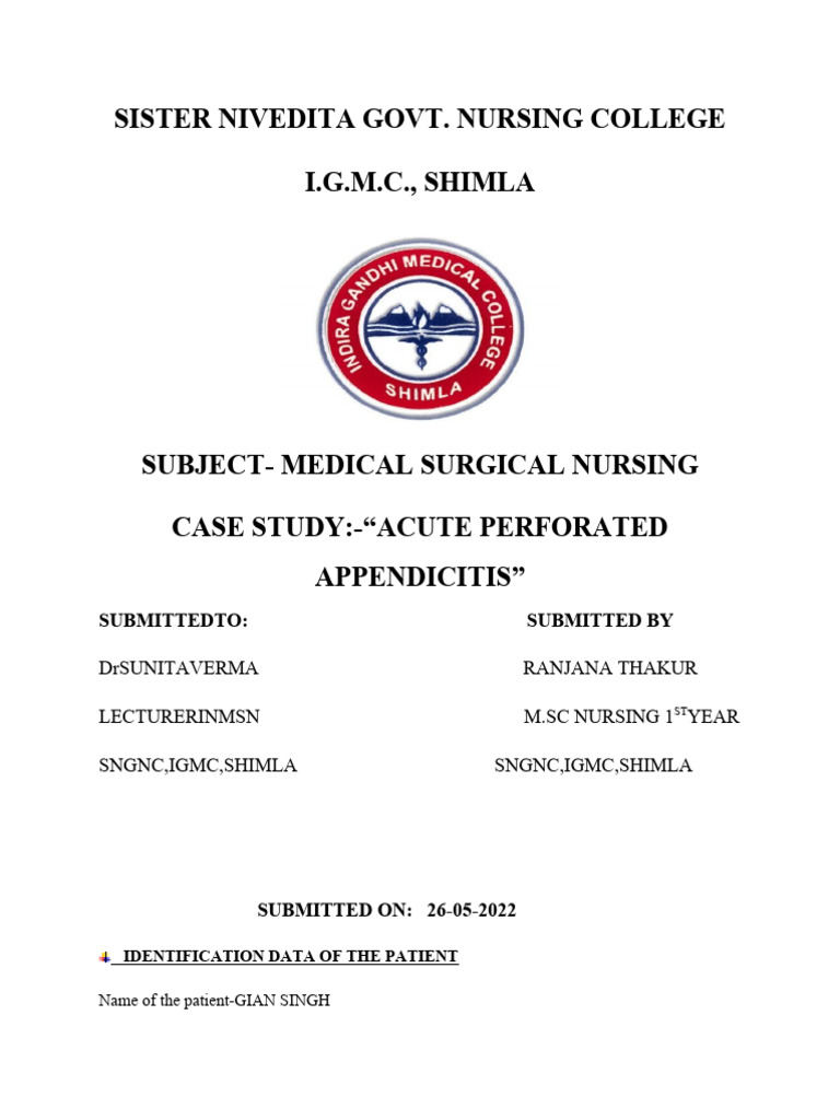 Acute Perforated Appendicitis Case Study | PDF | Vertebral Column ...