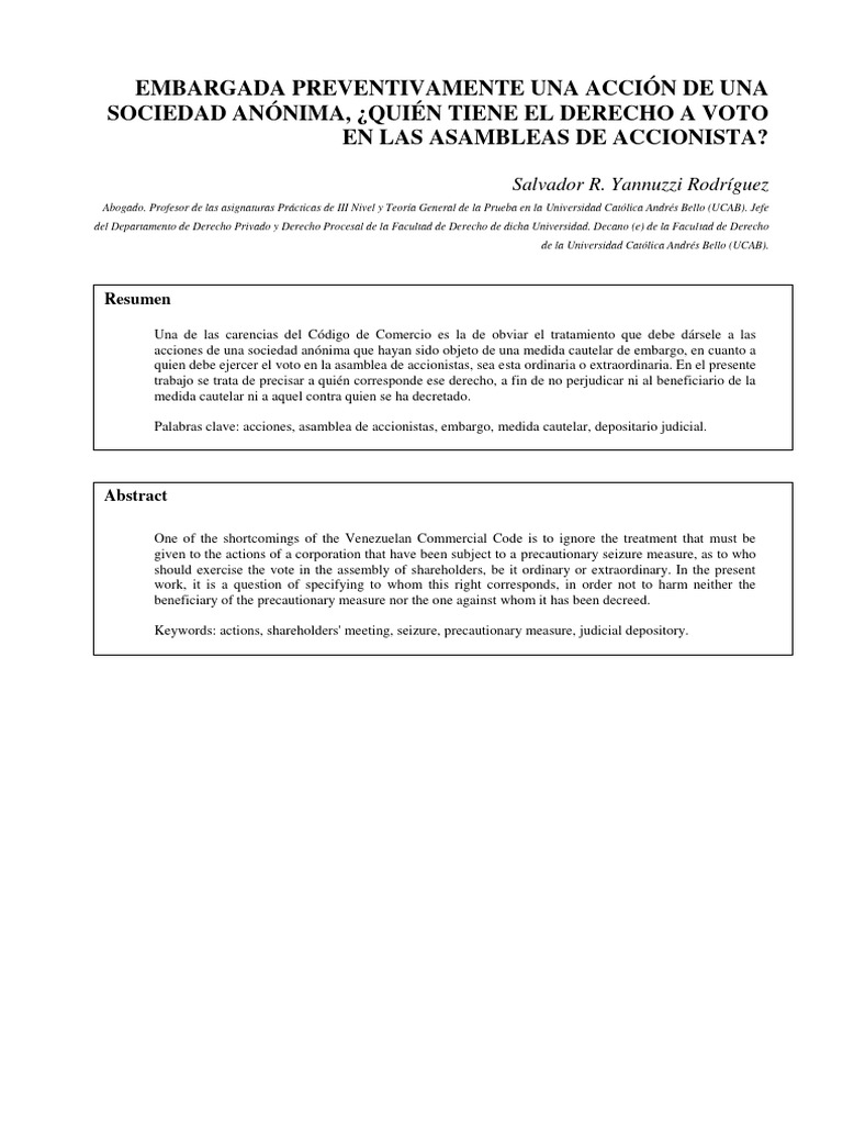 Guwale, Salvador Yanuzzi EMBARGADA PREVENTIVAMENTE UNA ACCIÓN DE UNA ...