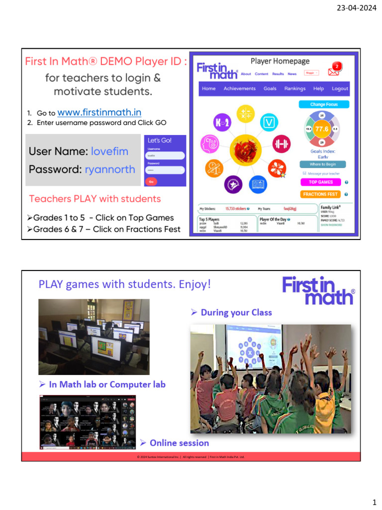 First in Math Demo ID North Zone Ryan 2024-25 | PDF | Games & Activities