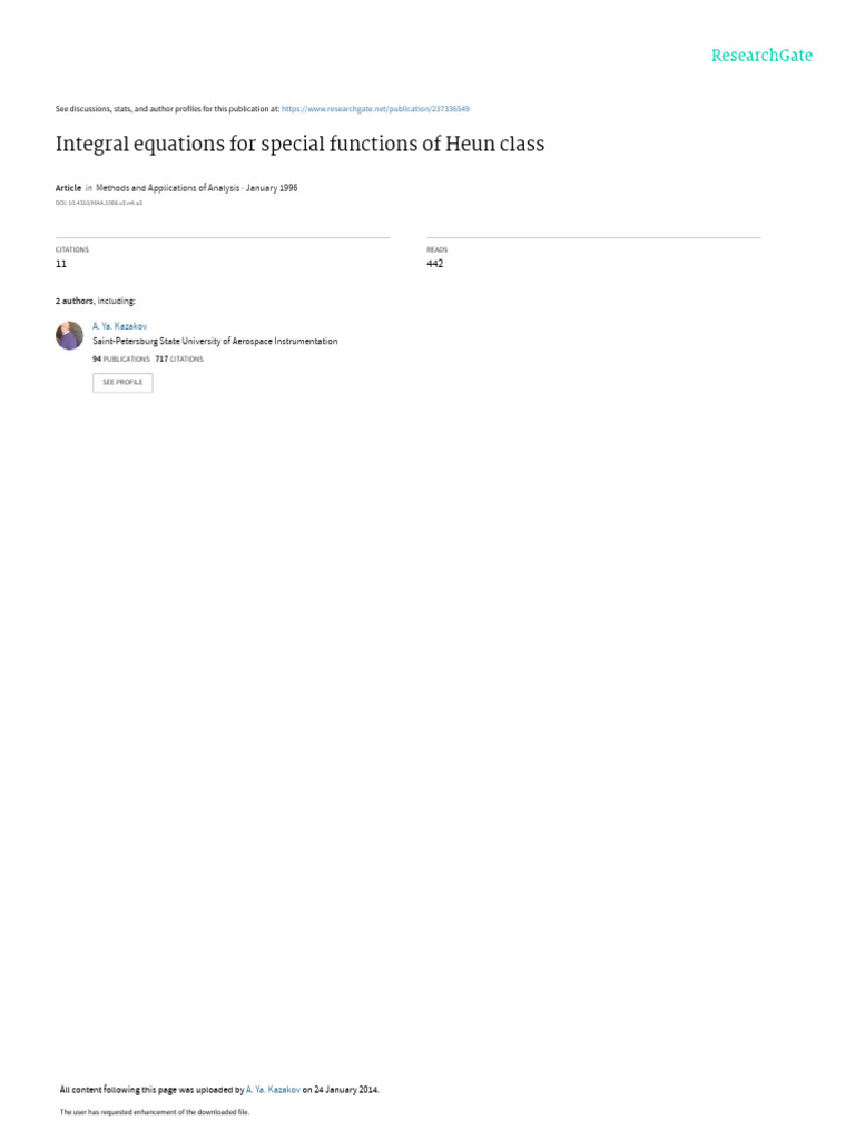 Integral Equations For Special Functions of Heun C | PDF | Equations | Differential Equations