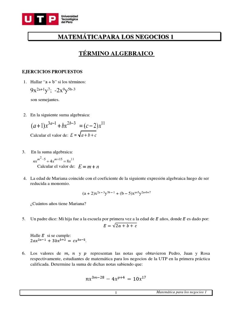 S03 - s1 - Ejercicios - Término Algebraico | PDF | Métodos y materiales de enseñanza