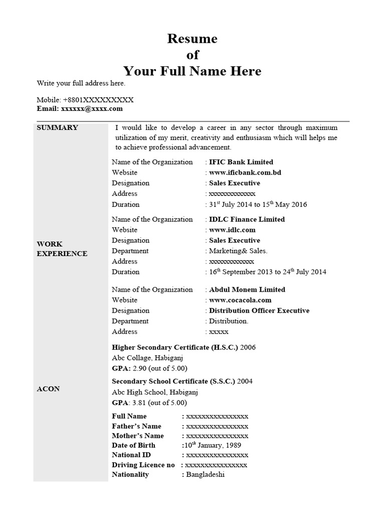 Common CV Format 05 - Ytjno4aDCsGfya8 | PDF