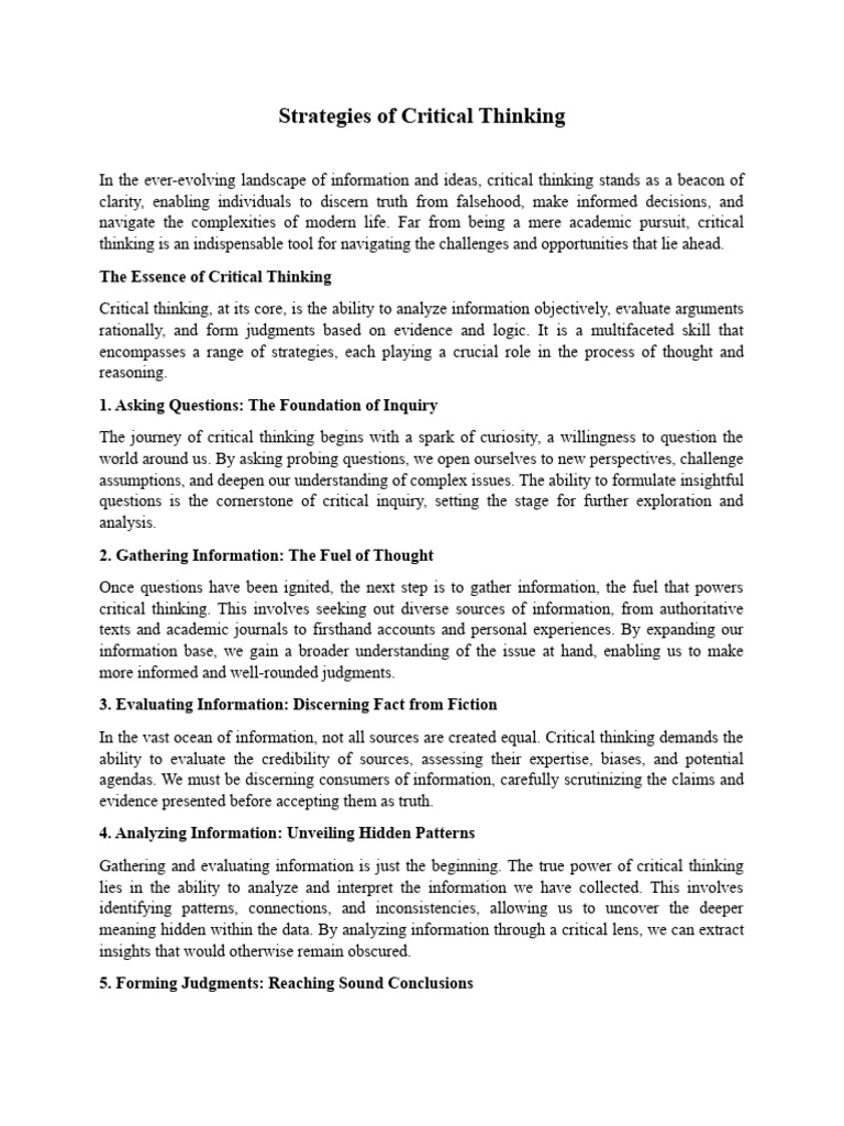 Strategies of Critical Thinking | PDF | Critical Thinking | Thought