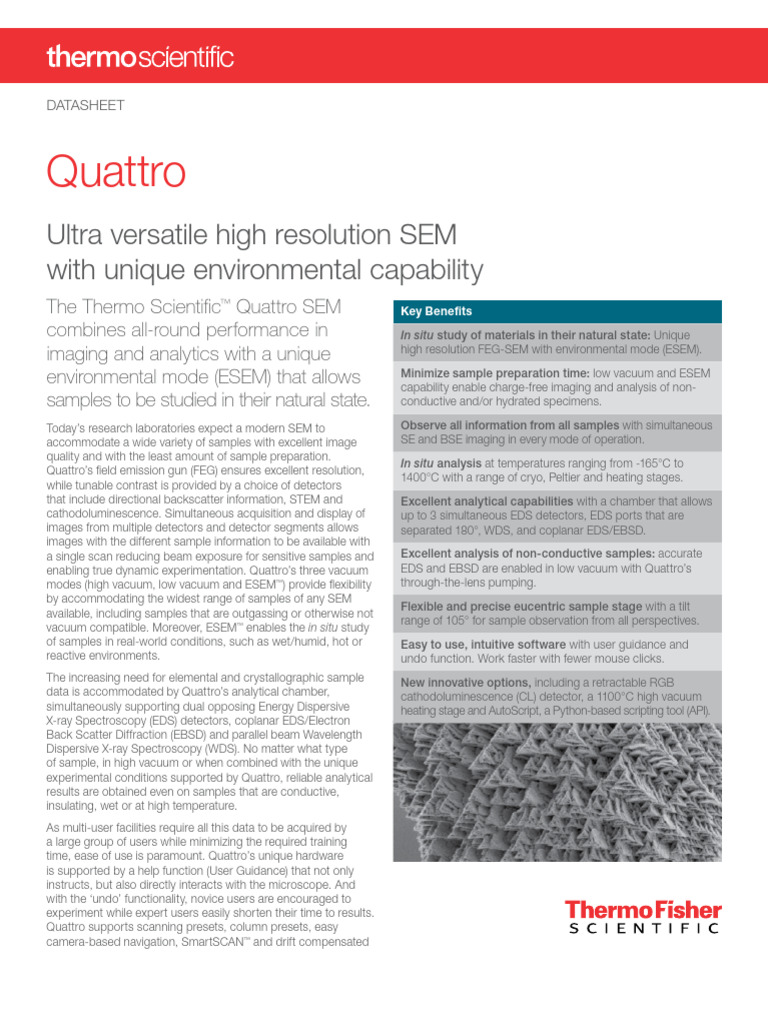 Quattro ESEM - Datasheet | PDF | Scanning Electron Microscope | Techniques