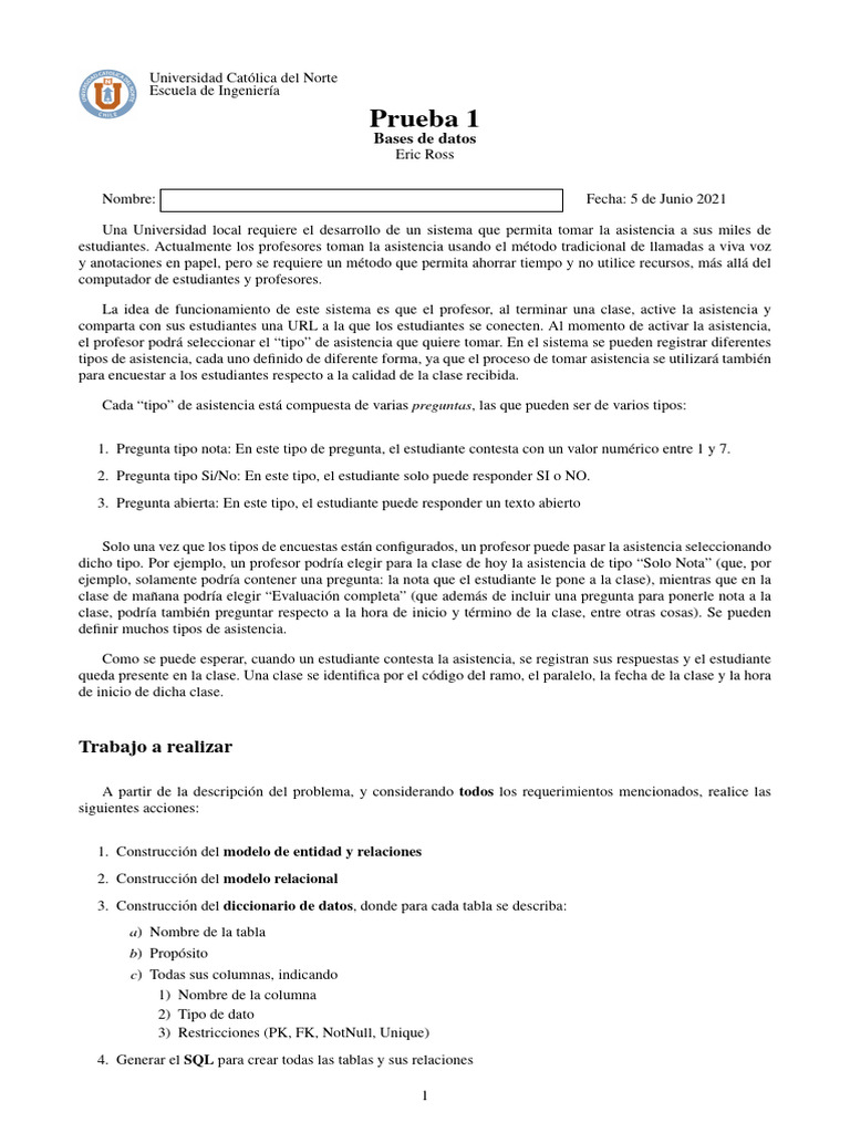 Prueba 1 | PDF | SQL | Base de datos relacional