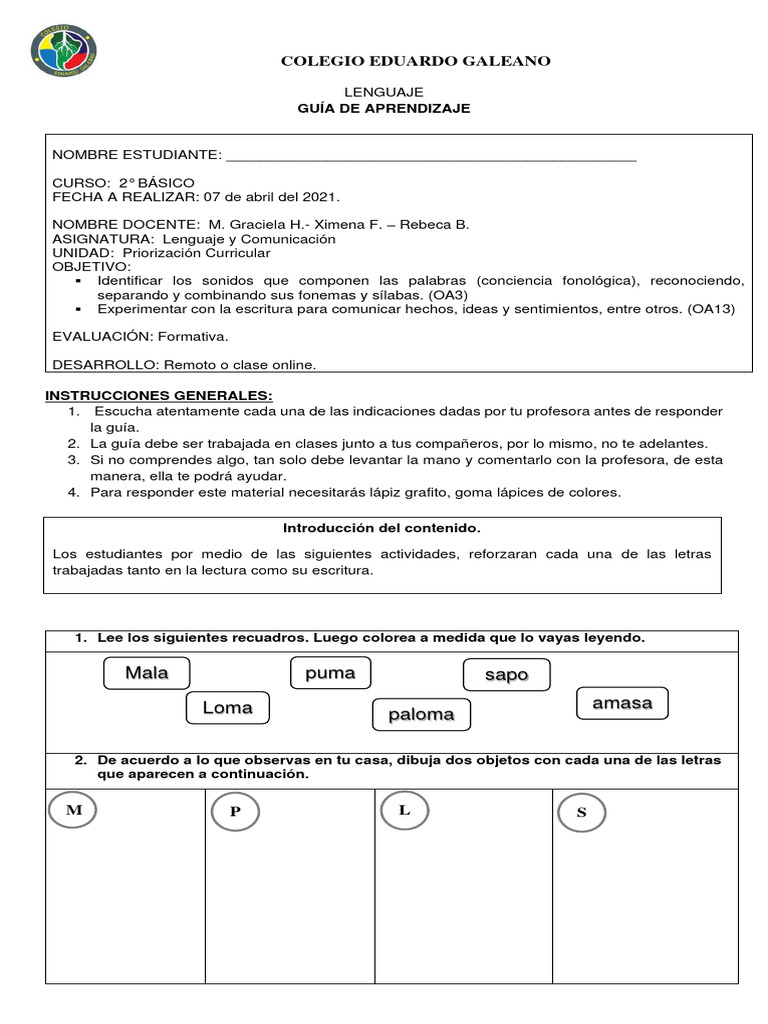 Colegio Eduardo Galeano: Mala Loma Puma Paloma Sapo Amasa | PDF ...