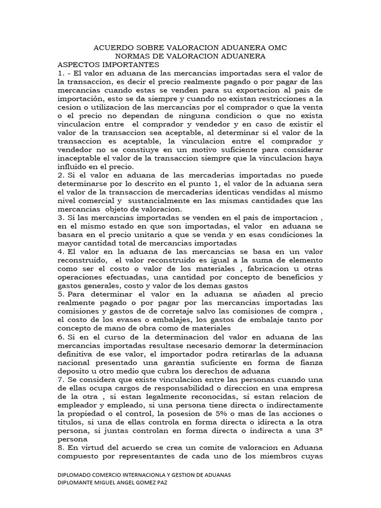 Acuerdo Sobre Valoracion Aduanera Omc | PDF | aduana | Precios