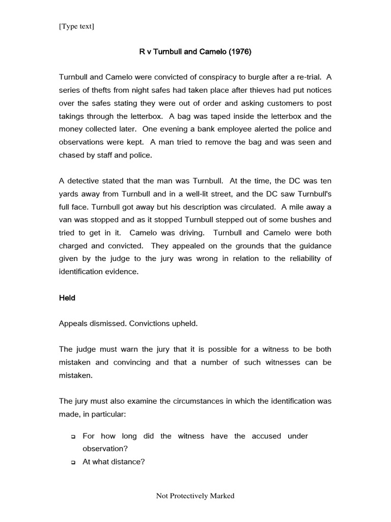 Key Points from R v Turnbull and Camelo | PDF | Witness | Legal Procedure
