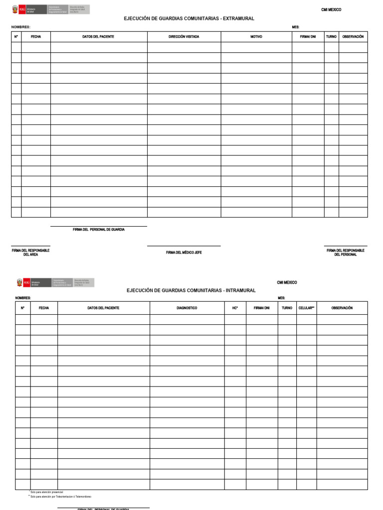 Formato Ejecución de Guardias Comunitarias - Intramural - Extramural ...