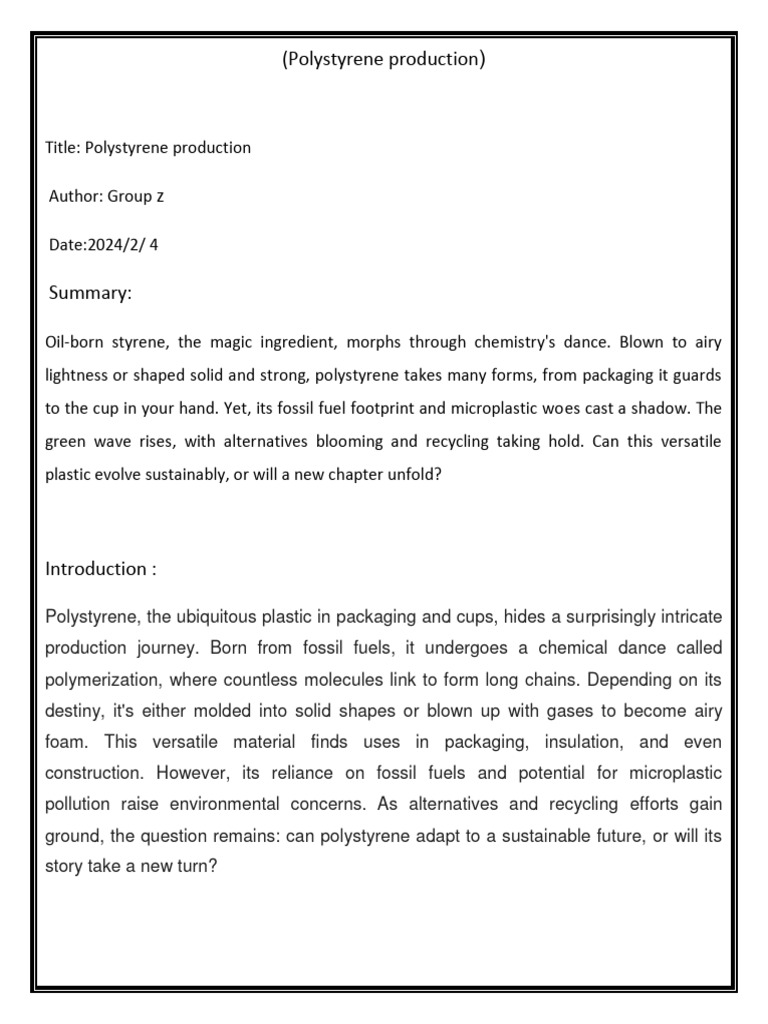 Polystyrene production | PDF | Polystyrene | Materials