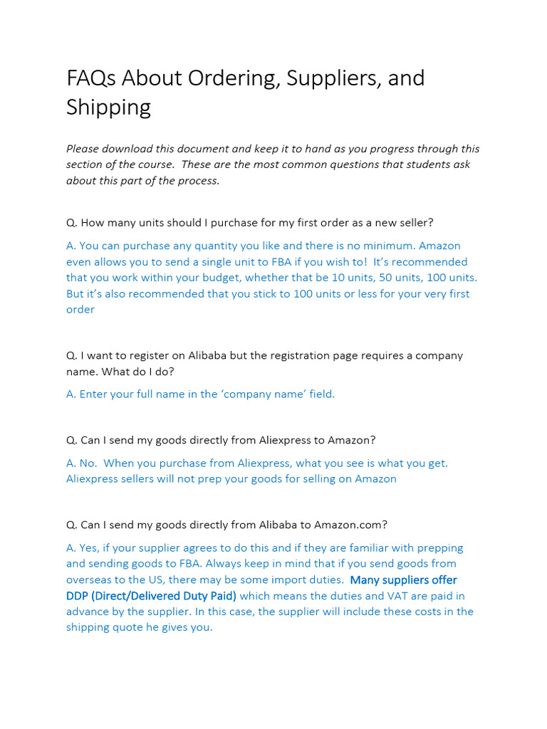 FAQs About Ordering, Suppliers, and Shipping V2 | PDF | Prices | Business