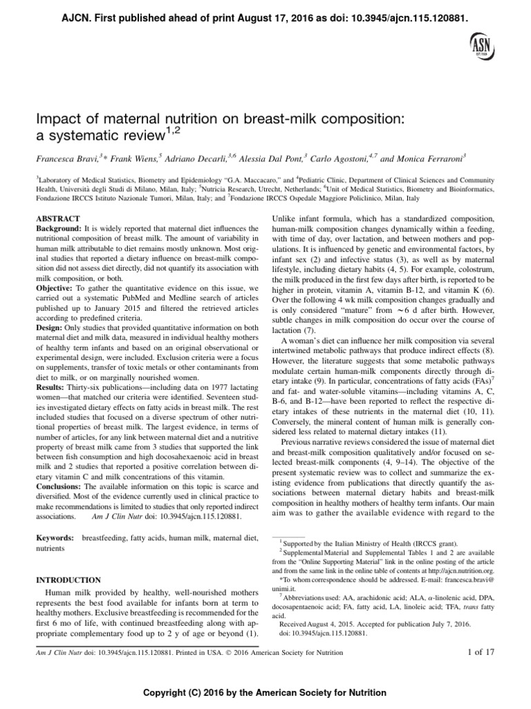 Impact of maternal nutrition on breast-milk composition | PDF | Breast Milk | Breastfeeding