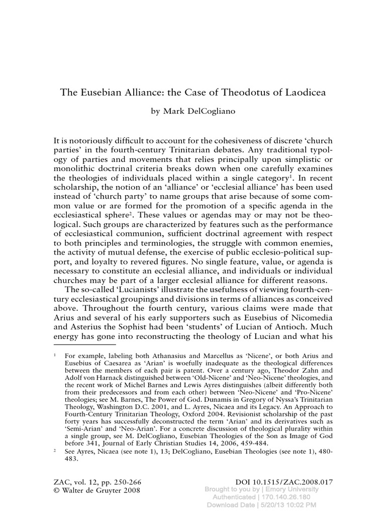 The Eusebian Alliance The Case of Theodo | PDF | Eusebius | Arianism