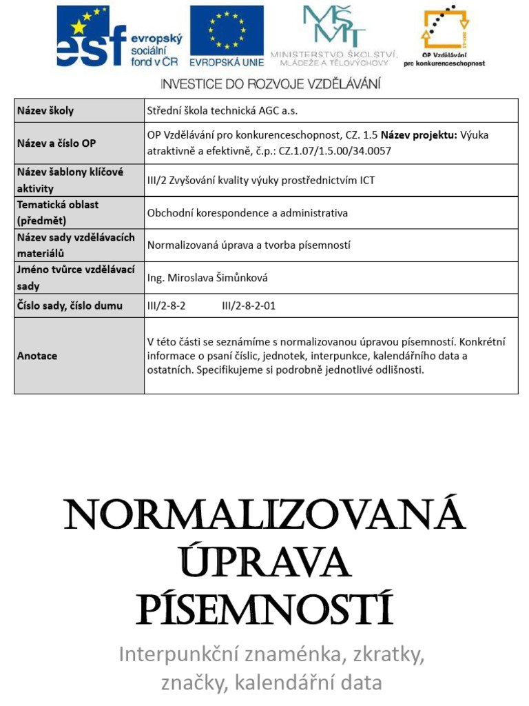 Normalizovaná Úprava Písemností | PDF