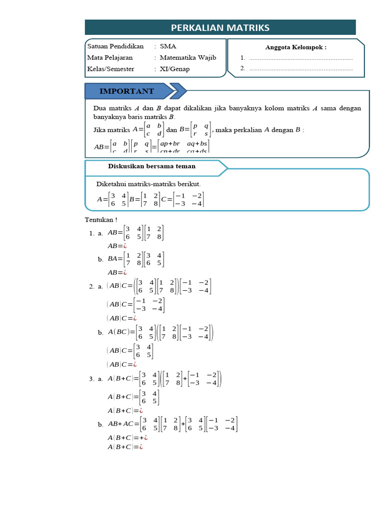 1.1 LKS Pert 4 Perkalian Matriks | PDF