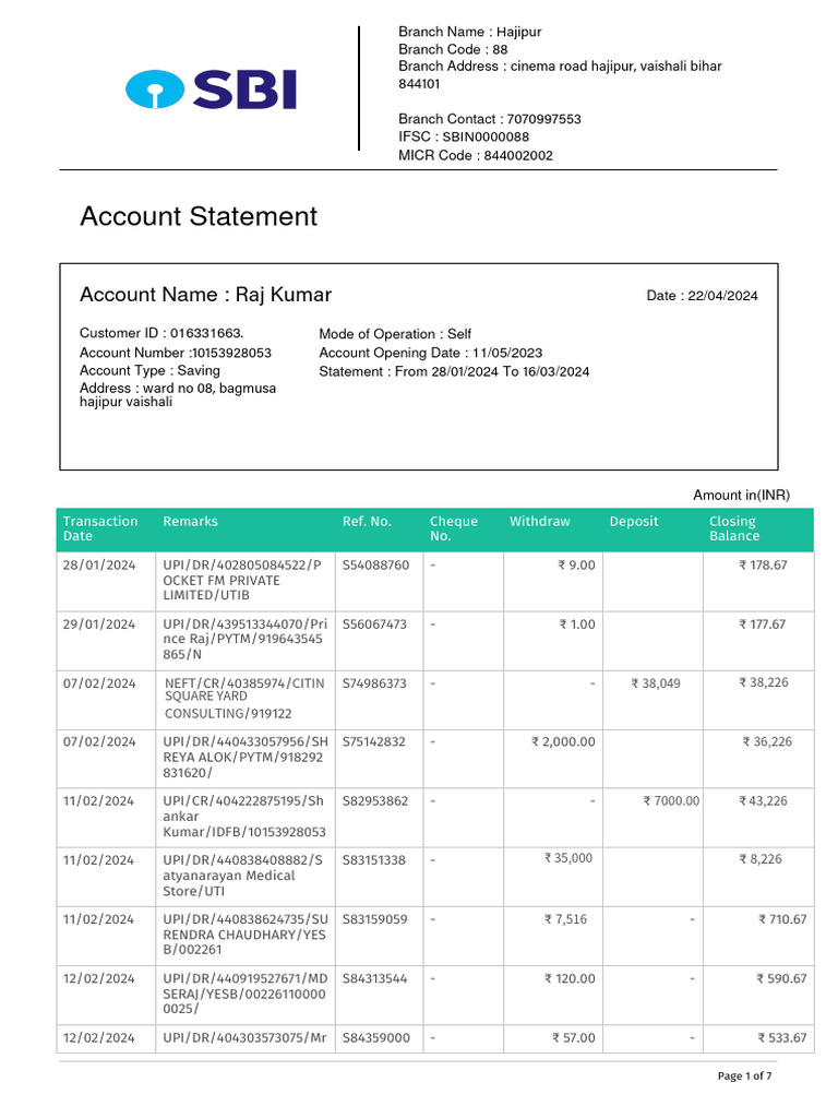Bank Statement | PDF | Personal Finance | Economy Of India
