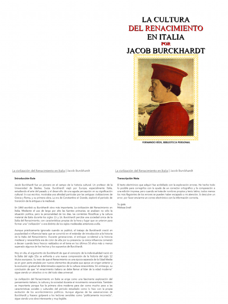 011 Burckhardt Jacob La Cultura Del Renacimiento en Italia | PDF