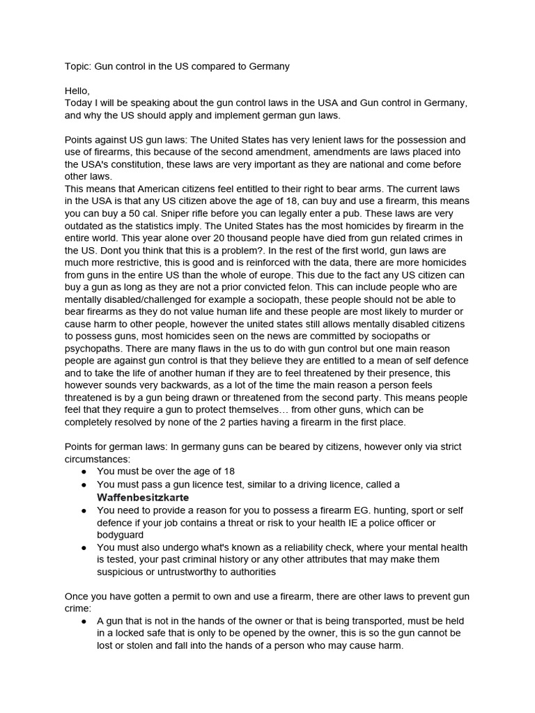 US vs. Germany: Gun Control Insights | PDF | Gun Control | Right To ...