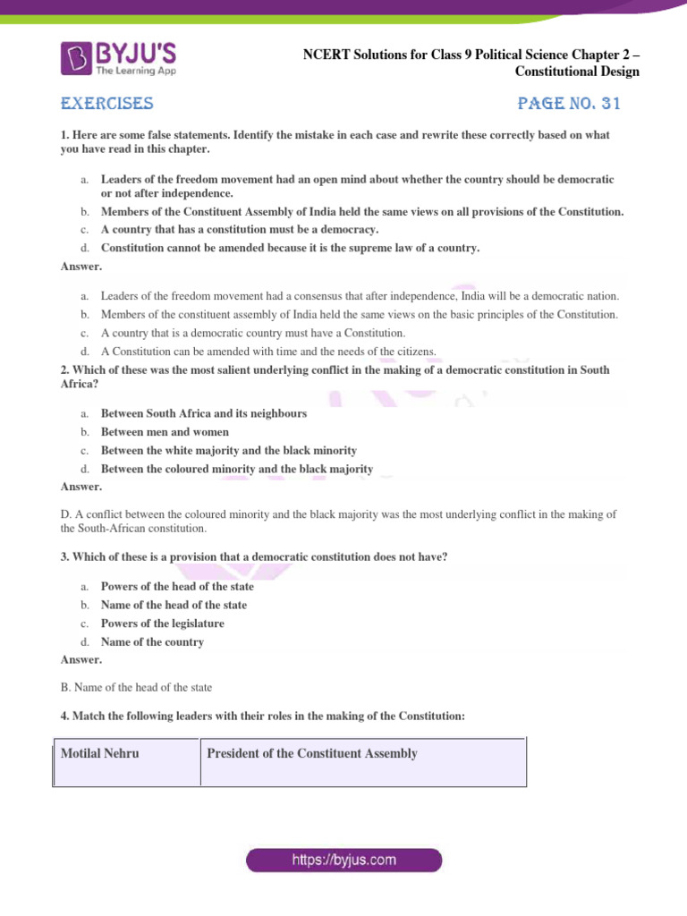 NCERT Solutions for Class 9 Political Science Chapter 2 Constitutional | PDF | Jawaharlal Nehru ...