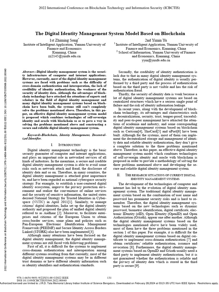 The Digital Identity Management System Model Based On Blockchain | PDF | Applications Of ...