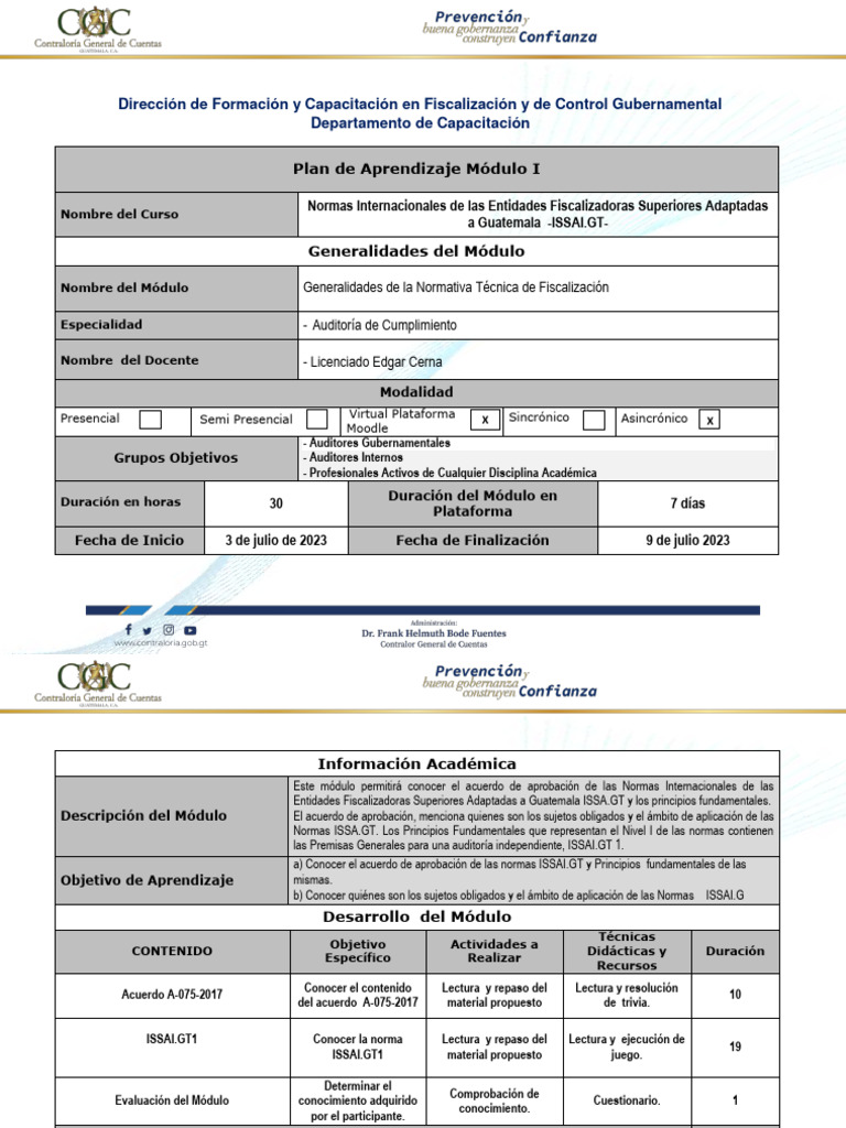 Plan de Aprendizaje Auditoría de Cumplimiento Modulo I | PDF | Auditoría | Moodle