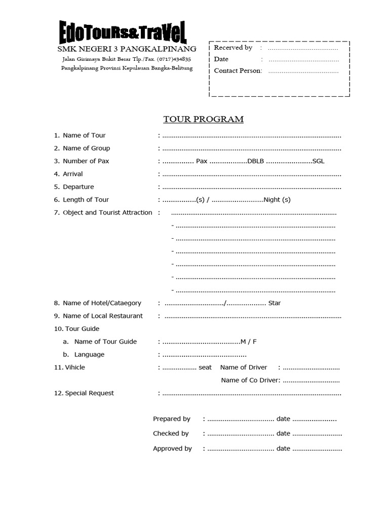 Format Tour Planning New | PDF | Business Economics | Pricing