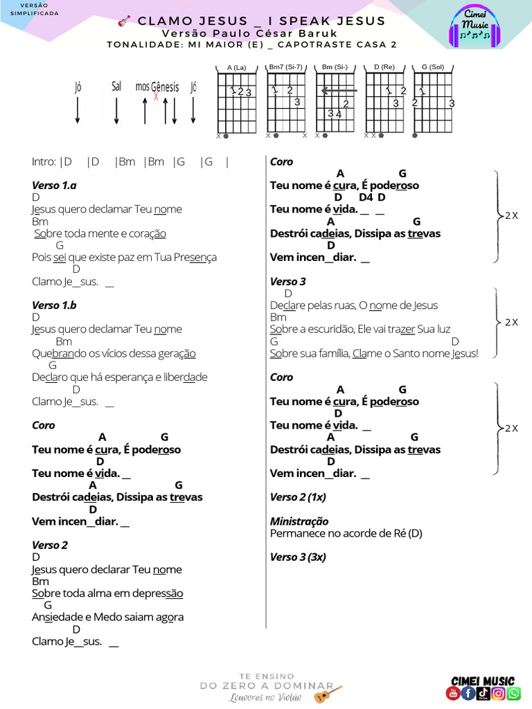 Clamo Jesus - I Speak Jesus - Versão Paulo César Baruk - Simplifcada | PDF