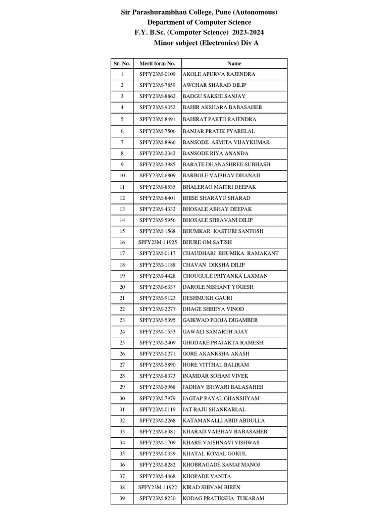 FYBSc (CS) Division A 23-24 - 230812 - 170010 | PDF