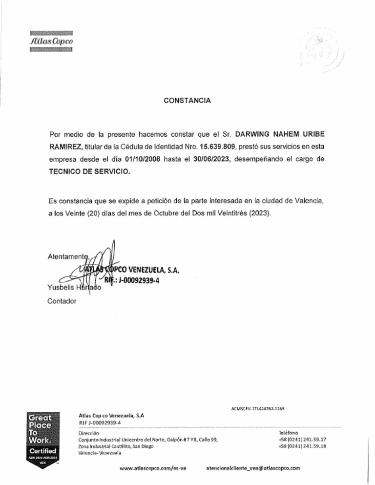 Contancia de Tabajo | PDF