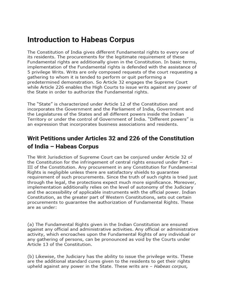 Introduction To Habeas Corpus | PDF | Habeas Corpus | Writ