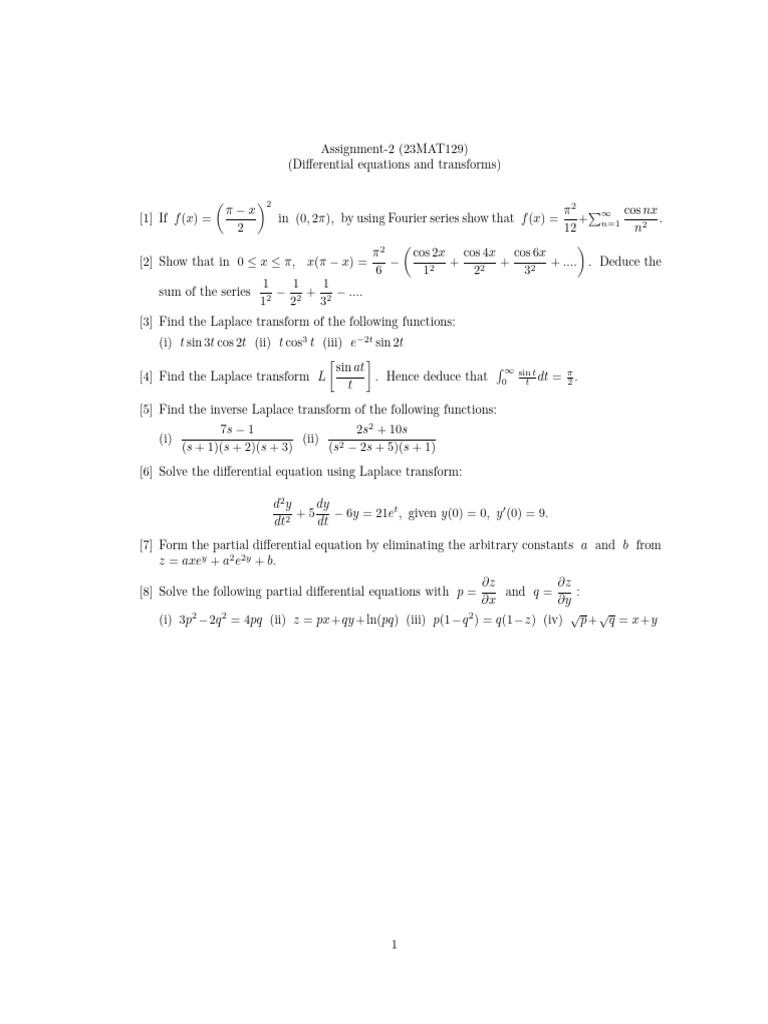 Assignment-2 - 23MAT129-Differential Equation and Transforms | PDF