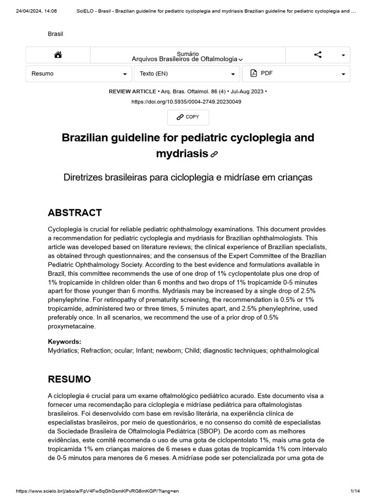 SciELO - Brasil - Brazilian Guideline For Pediatric Cycloplegia and ...