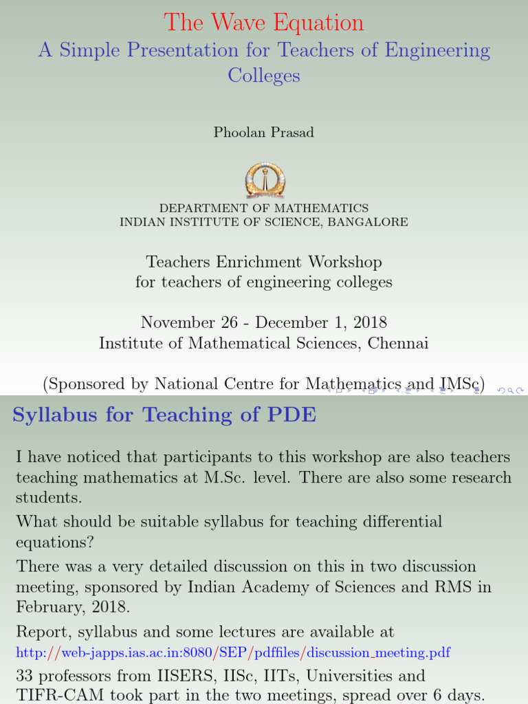 2018 Wave Equation IMSC | PDF | Sphere | Equations