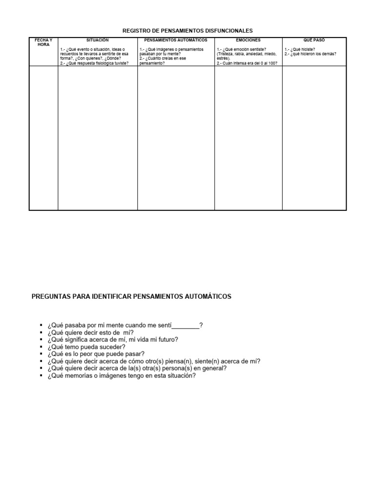 Registro De Pensamientos Automaticos Disfuncionales Pdf