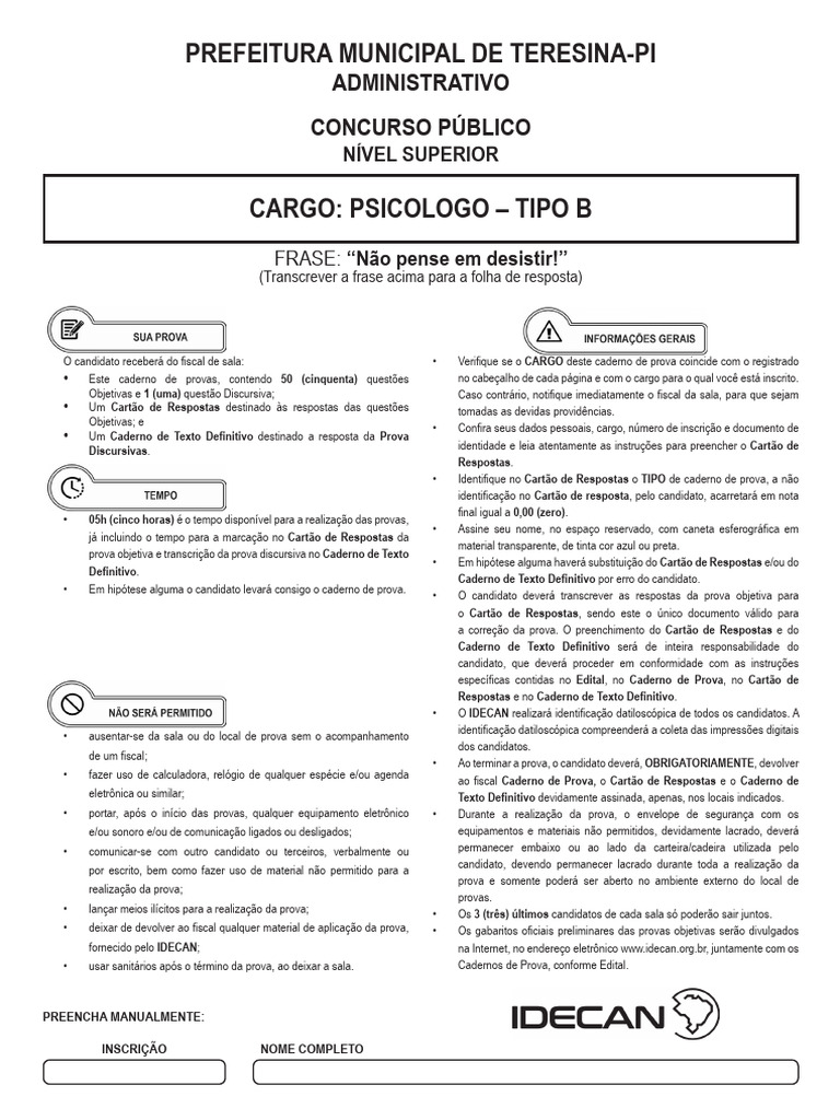 Prova Idecan | PDF | Psicologia | Mente inconsciente