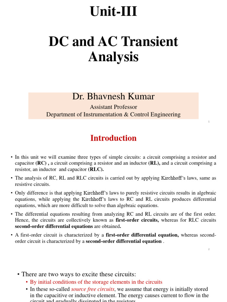 Unit III - Transient Analysis | PDF | Electrical Network | Amplifier