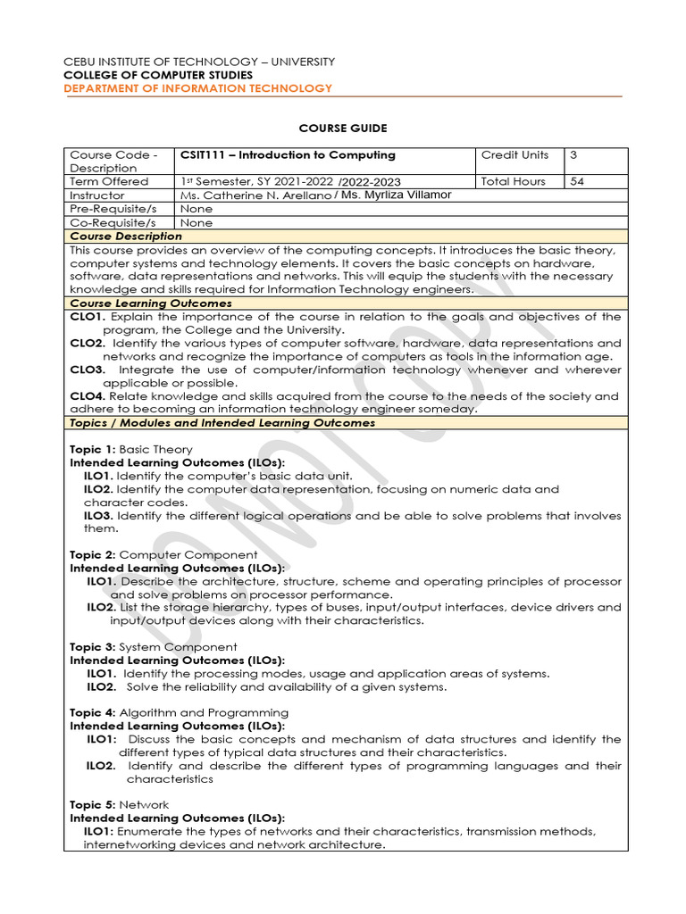 Csit111 Course Guide | PDF | Computing | Information Technology